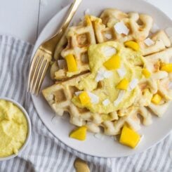 Best Paleo Waffles with Mango-Coconut Cream