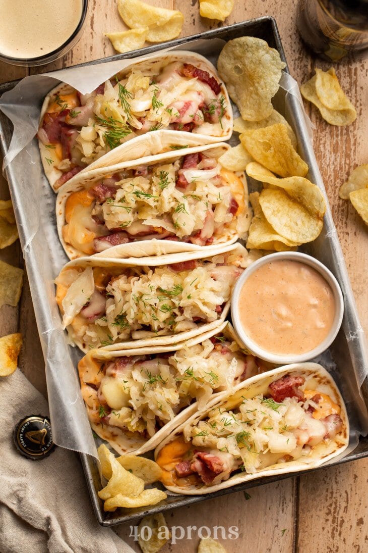 Reuben Tacos with Homemade Russian Dressing - 40 Aprons