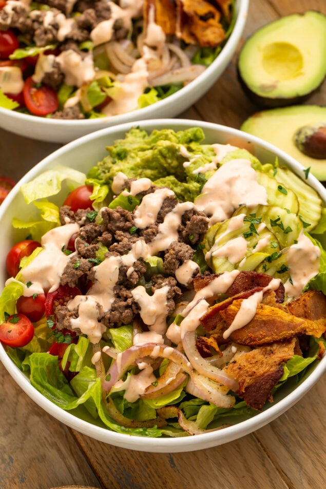 Fully Loaded Burger Bowl with "Special Sauce" - 40 Aprons